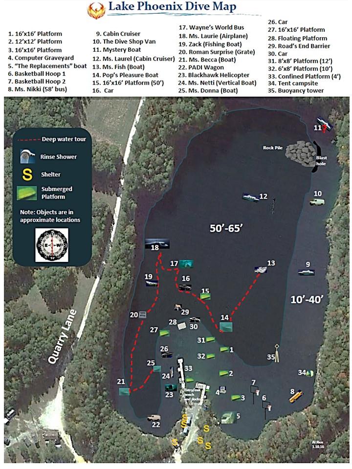 Lake Phoenix (previously Lake Rawlings) - Lake Phoenix Dive Map